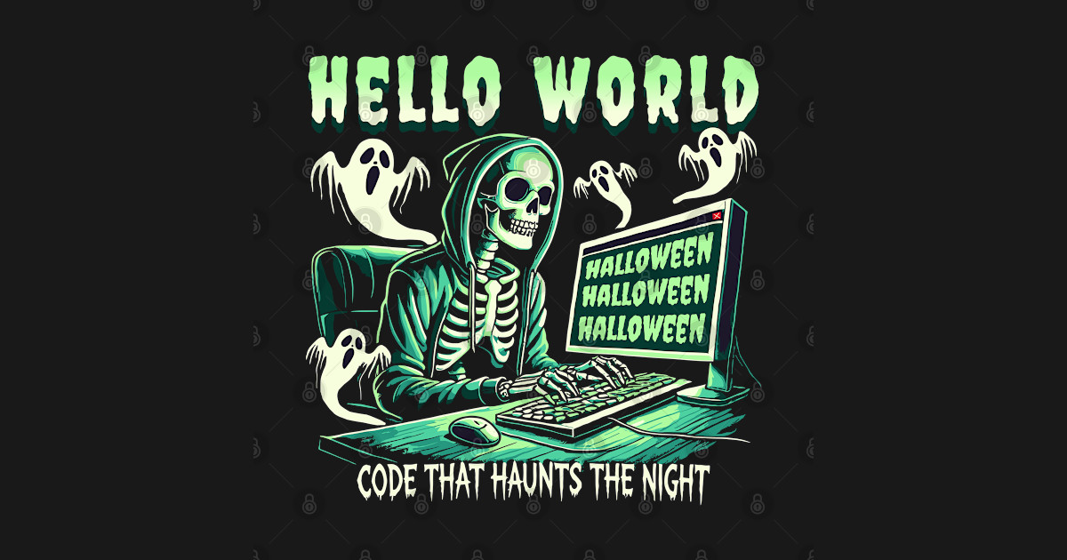 Halloween Skeleton Coder - Hello World Design - Halloween - T-Shirt ...