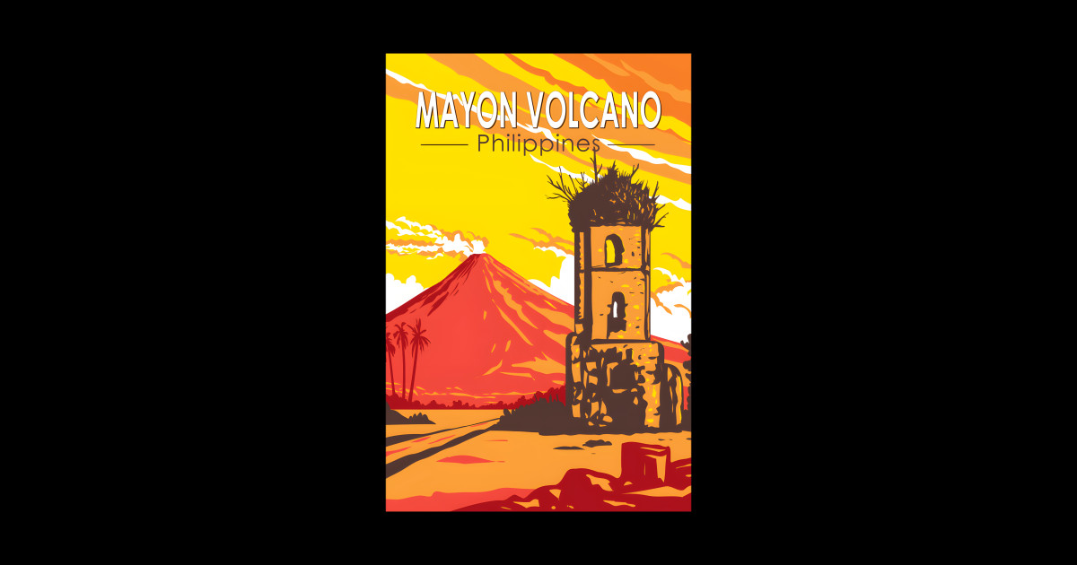 Mayon Volcano Cagsawa Ruins Philippines Travel Art Vintage - Mayon ...