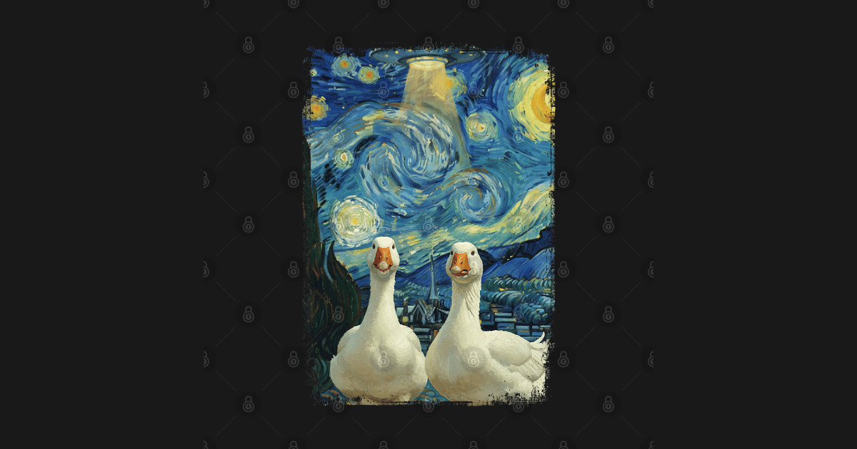 Silly Goose Van Gogh Starry Night UFO Selfie - Starry Night Goose - T ...