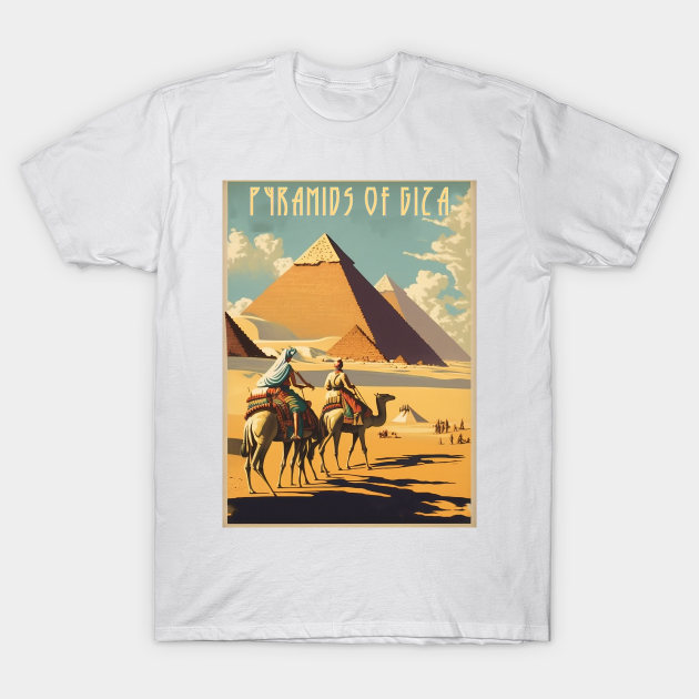 Pyramids of Giza Vintage Travel Art Poster - Pyramids Of Giza - T-Shirt ...