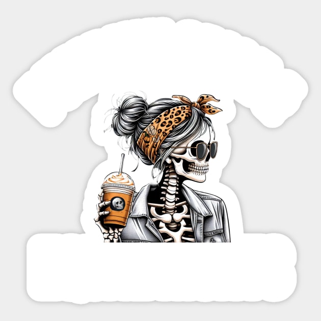 Pumpkin Spice And Equal Rights skeleton messy bun - Pumpkin - Sticker ...