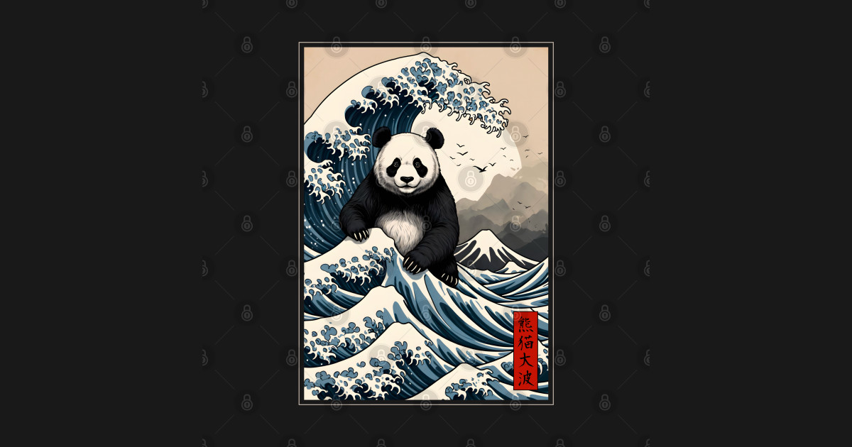 Panda Great Wave - Panda - T-Shirt | TeePublic