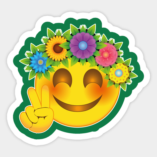 Smiley Hippie Flower Child Emoticon - Humor - Sticker | TeePublic