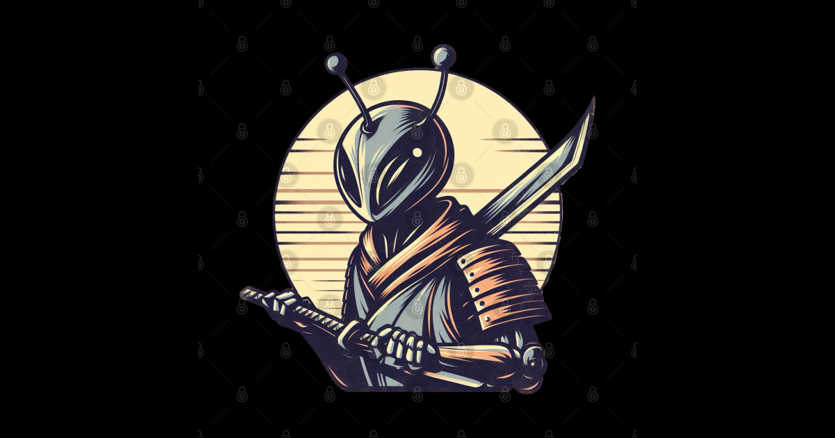 Alien Samurai Warrior Japanese Art Style - Alien - Sticker | TeePublic