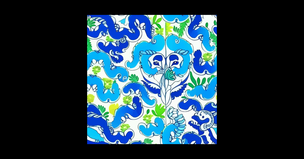 Preppy, abstract foliage in highlighter blue and green - Preppy ...