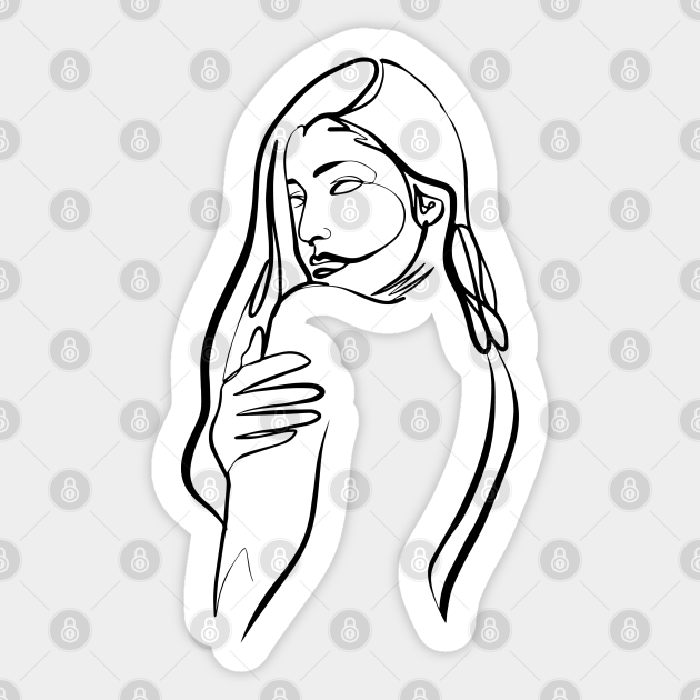 Simple And Aesthetic One Line Art Woman - One Line Art - Sticker ...