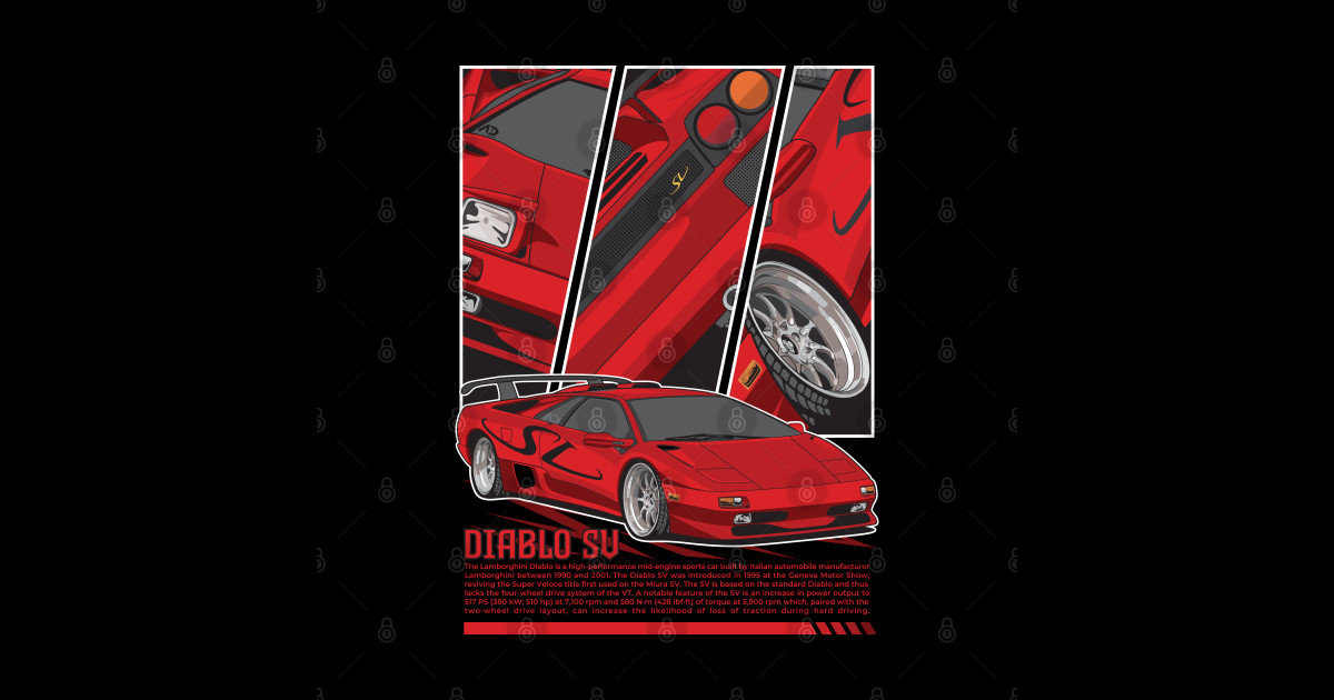 Diablo SV (Red) - Lamborghini - Sticker | TeePublic