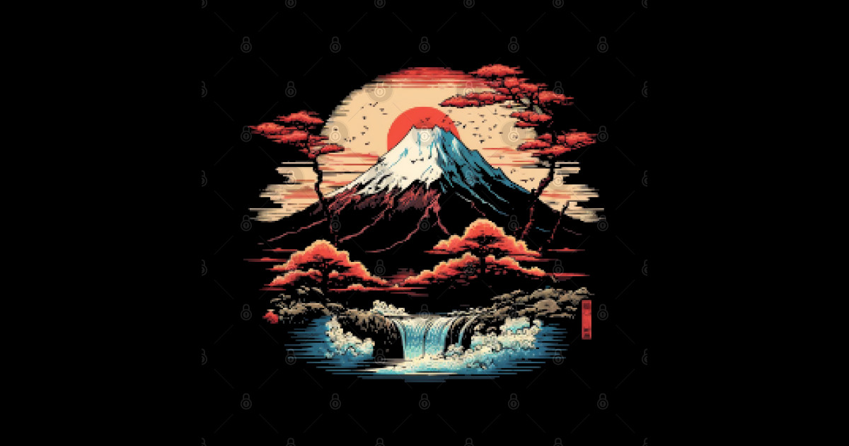 Mount Fuji Pixel Art - Mount Fuji - Sticker | TeePublic