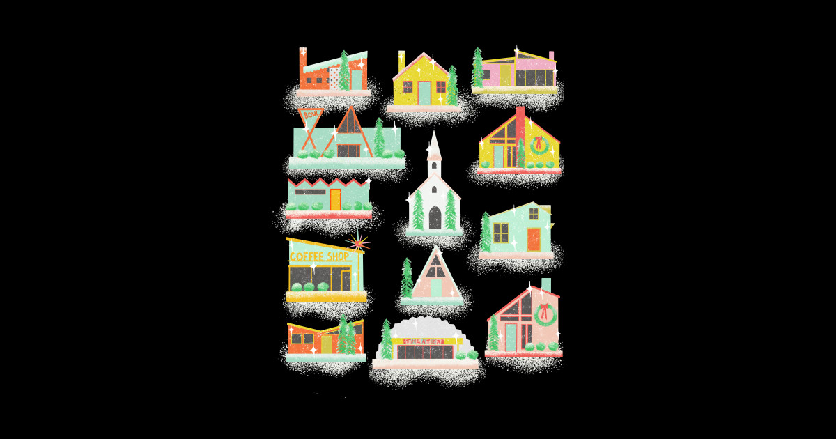 Putz village with snow - Village - Sticker | TeePublic