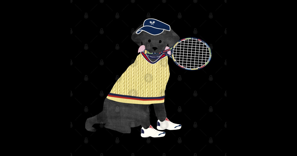 Black Lab Preppy Tennis Dog - Dogs - Sticker | TeePublic