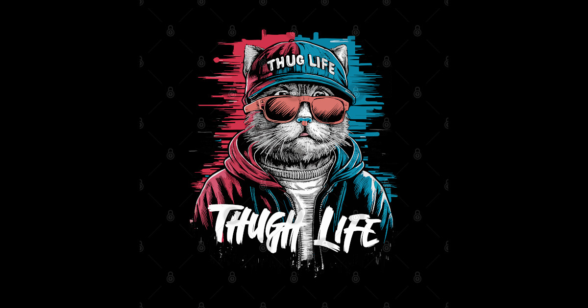 Thug Life Cat Design in Bold Colors - Thug Life - Sticker | TeePublic