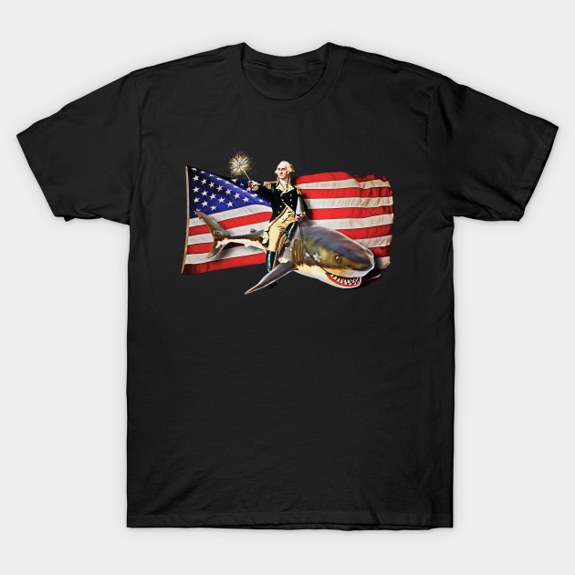 George Washington Riding a Shark American Flag - Fourth Of July - T ...