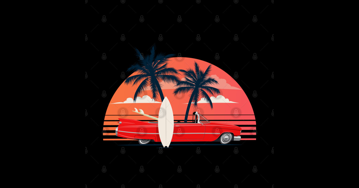 Live The Surf Life Classic car at the beach - Surf Life - Sticker ...