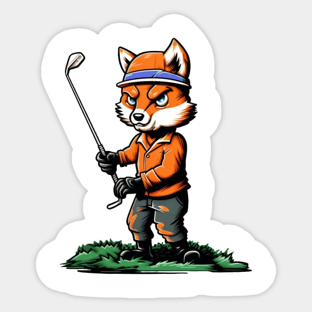 Cute fox playing golf - Fox - Sticker | TeePublic