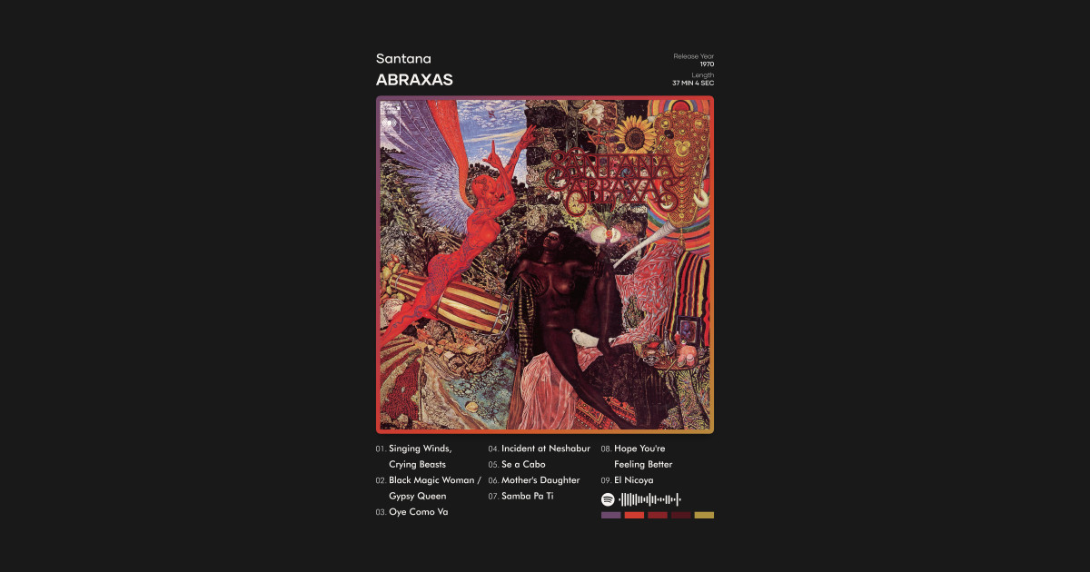 Santana - Abraxas Tracklist Album - Santana - T-Shirt | TeePublic