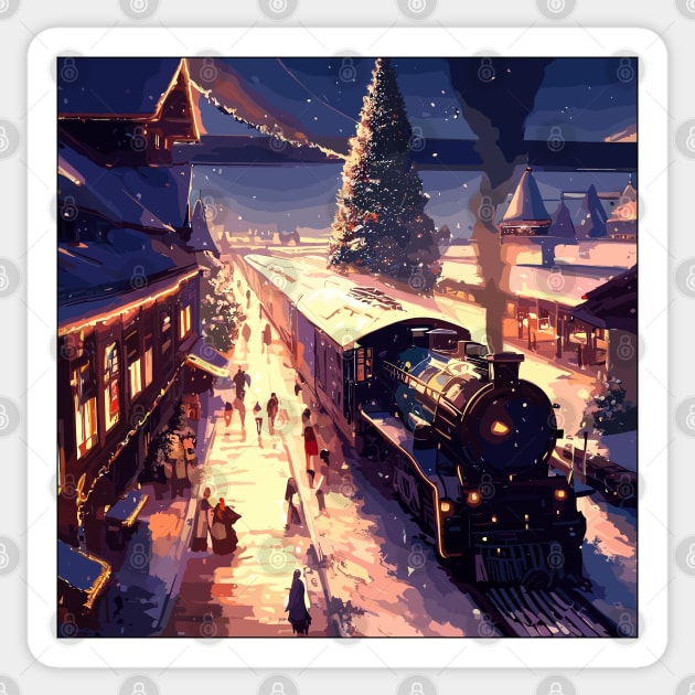 Christmas train station - Christmas Village - Sticker | TeePublic