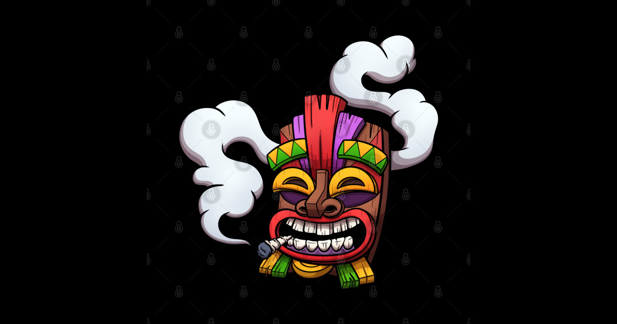 High Tiki Mask Smoking A Joint - High Tiki Mask - Sticker | TeePublic