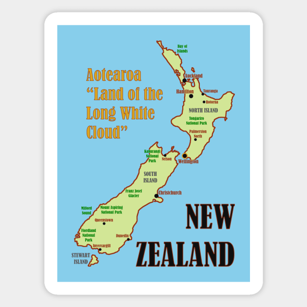 New Zealand Map - New Zealand - Sticker | TeePublic