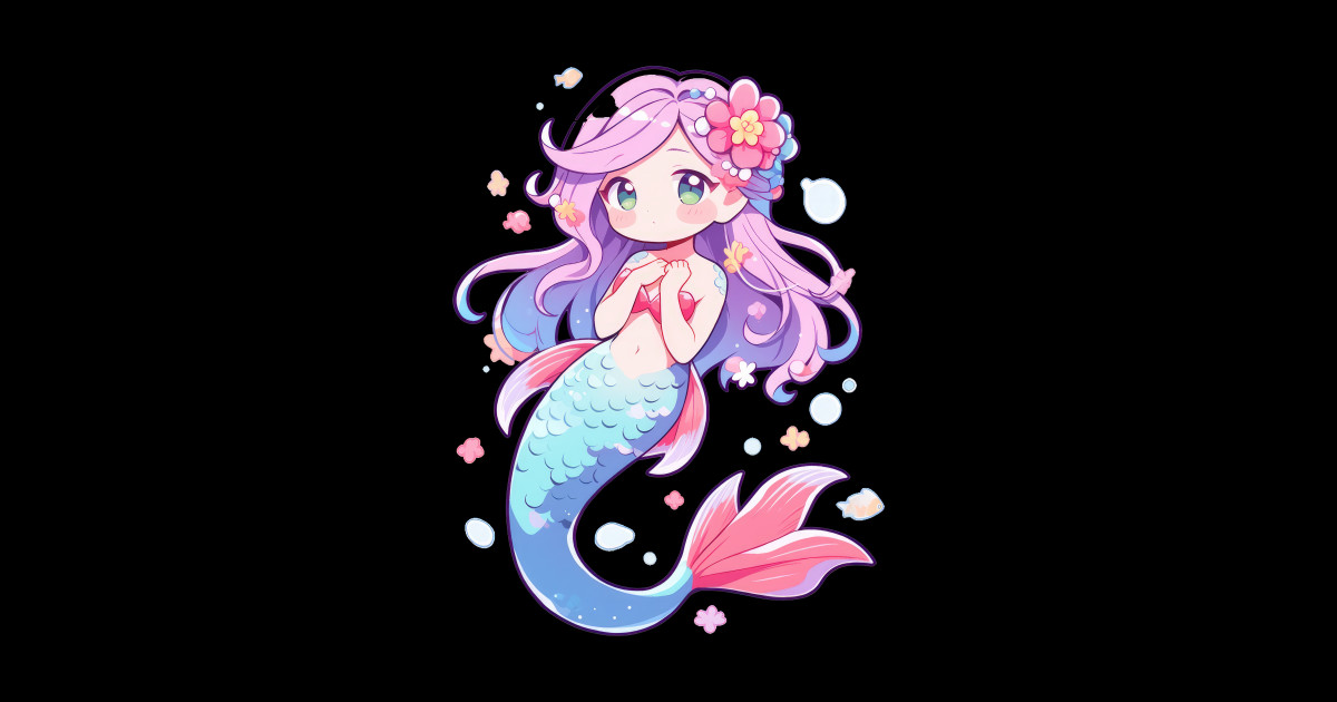 Cute Chibi Mermaid Creature - Creature - Sticker | TeePublic
