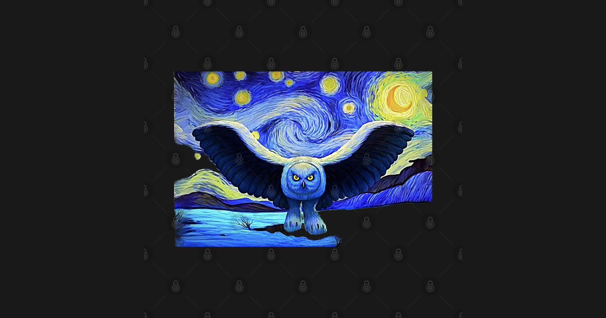 Fly by starry night RUSH - Rush Owl Painting Starry Night - T-Shirt ...