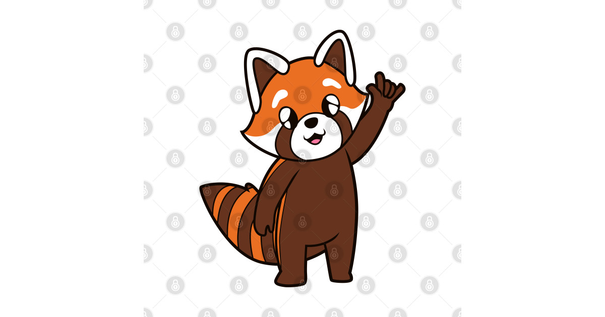 Cartoon red panda shows I love you - ASL hand gesture - Hand Sign Red ...