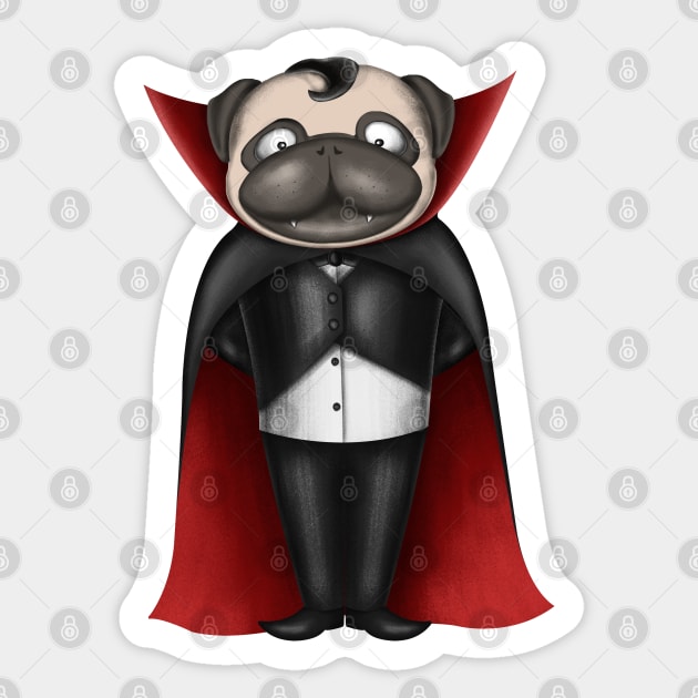 Cute Pug In Vampire Costume - Pug - Sticker | TeePublic