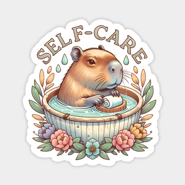 Self-care Capybara Bathing in a Hot Tub - Capybara - Magnet | TeePublic