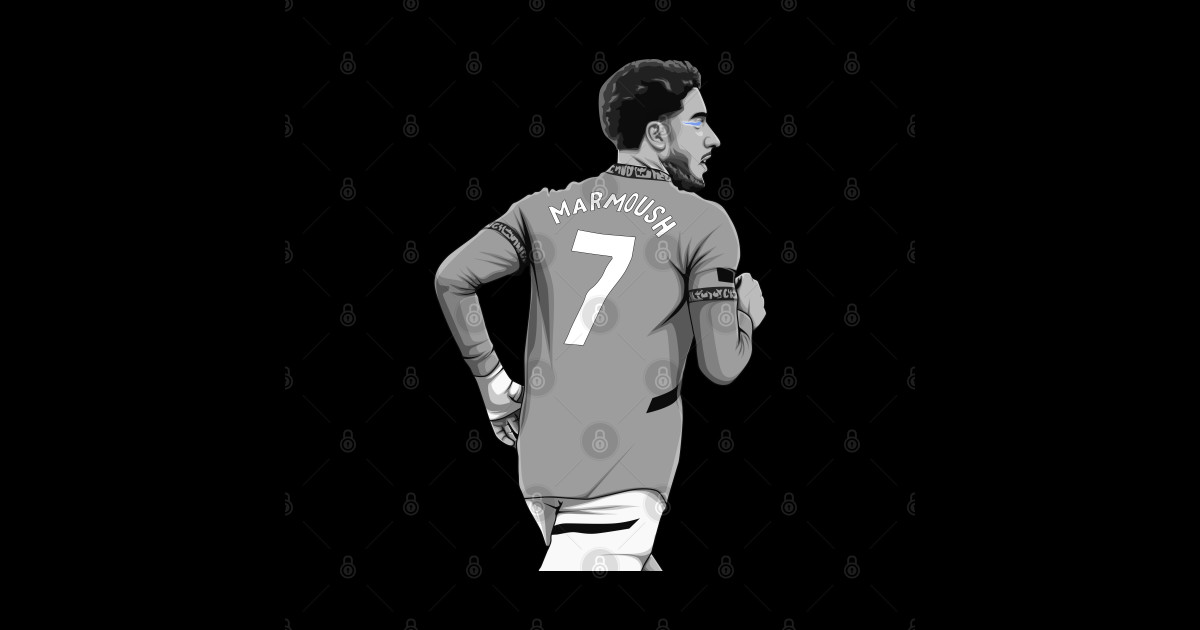 Omar Marmoush Black and White Version - Soccer Player - Sticker | TeePublic