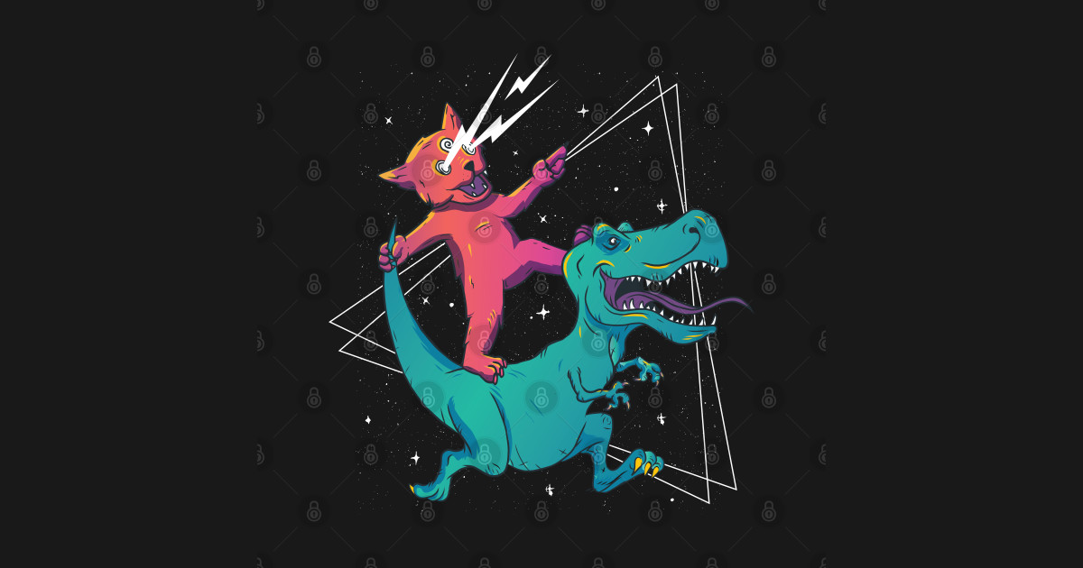 Cat riding dino - Dinosaur - T-Shirt | TeePublic