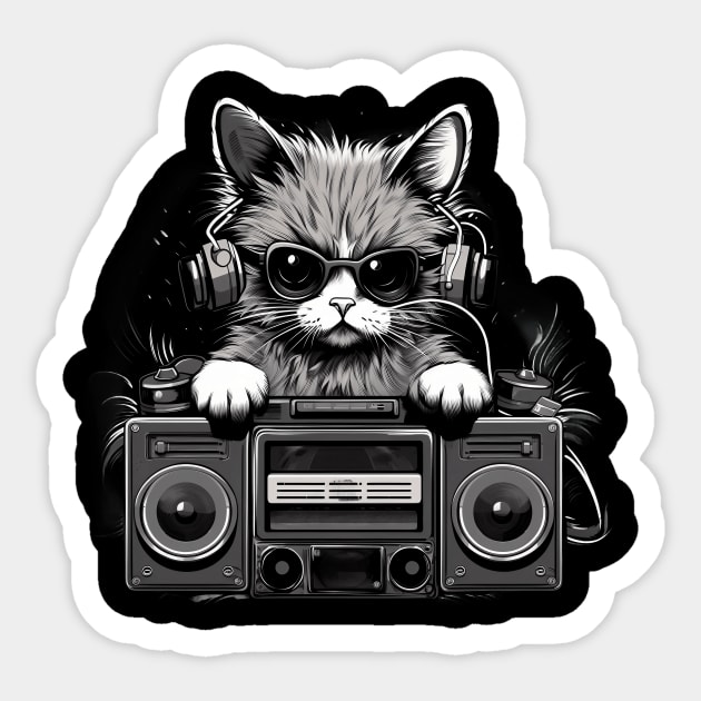Groovy DJ Cat with Boombox - Cat Boombox - Sticker | TeePublic