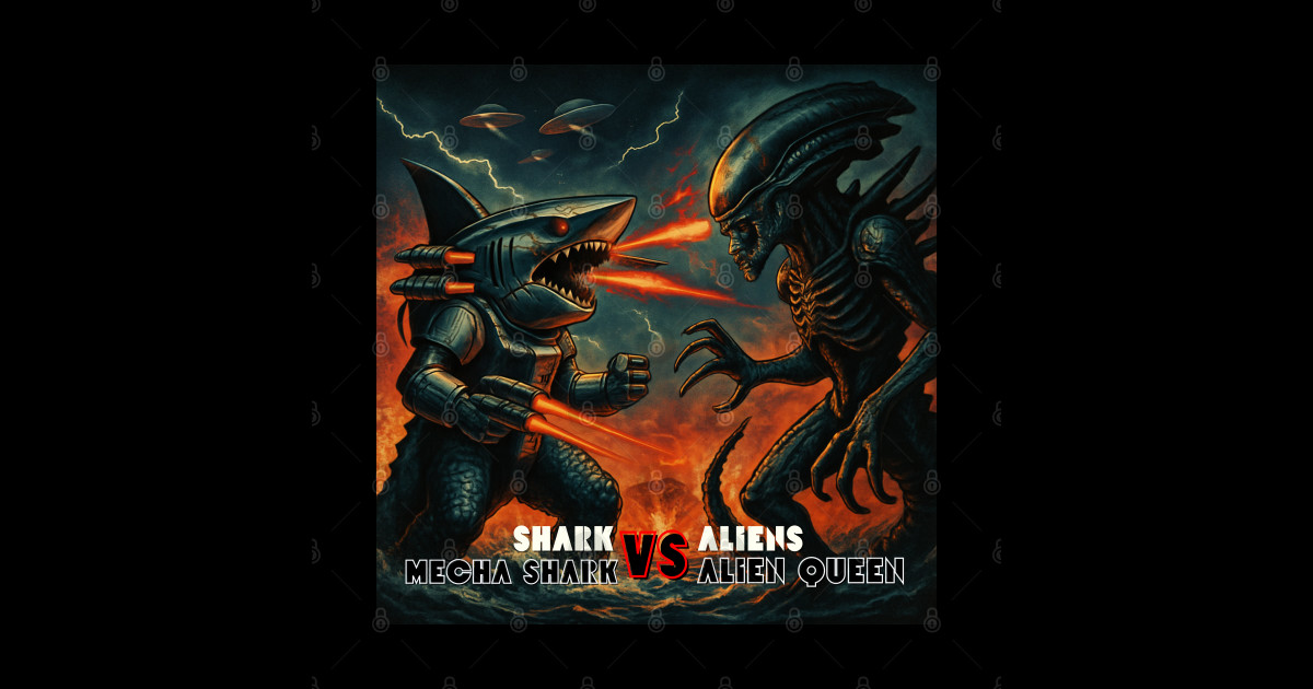 Sharks Vs Aliens : Mecha Shark vs Alien Queen - 50s Sci Fi - Posters ...