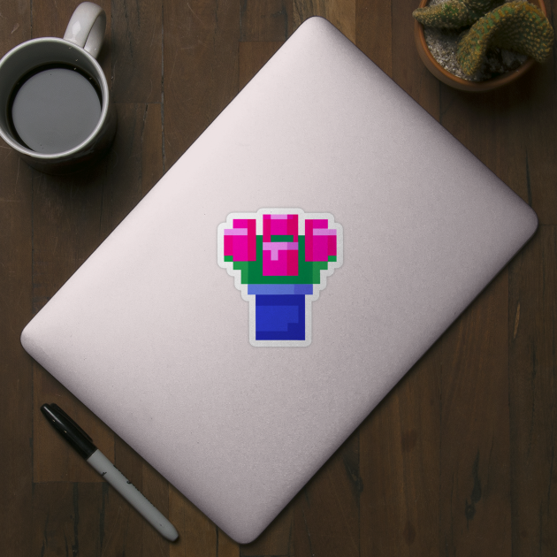 8 Bit Flower Bouquet - 16bit - Sticker | TeePublic
