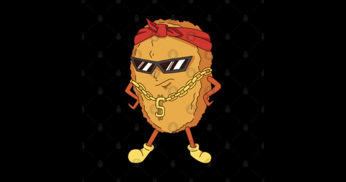 cartoon nugget with sunglasses and a chain around his neck - Nugget ...