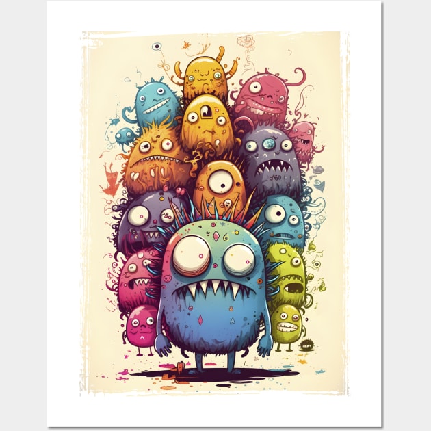 Colorful and Funny Monsters in Neon Watercolor Doodle Art Style ...