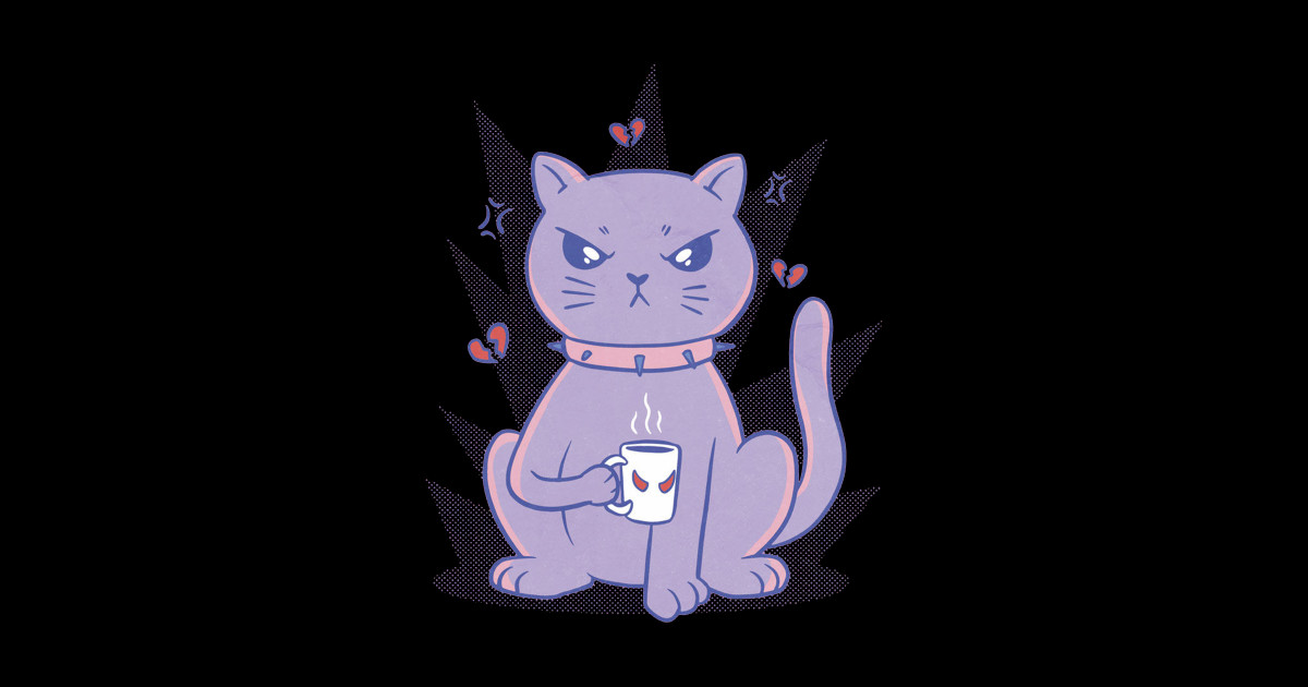 Angry coffee cat cartoon - Angry Cat - Sticker | TeePublic