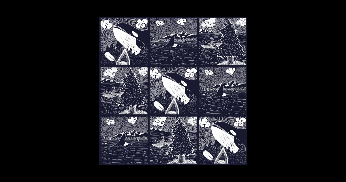 Orca Encounter 2- Digital Block Print - Orca Whale - Sticker | TeePublic