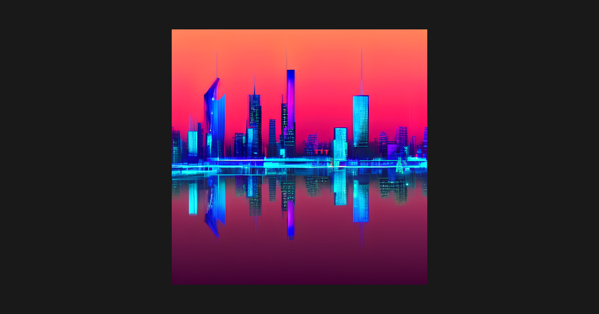Ai Generated Art Scenery - Futuristic City Reflectet in River With Red ...