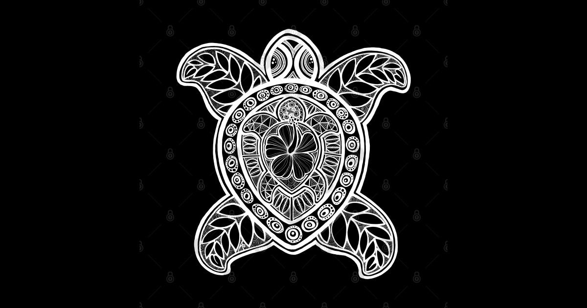 Pasifika Turtle - white on black - Turtle - Sticker | TeePublic