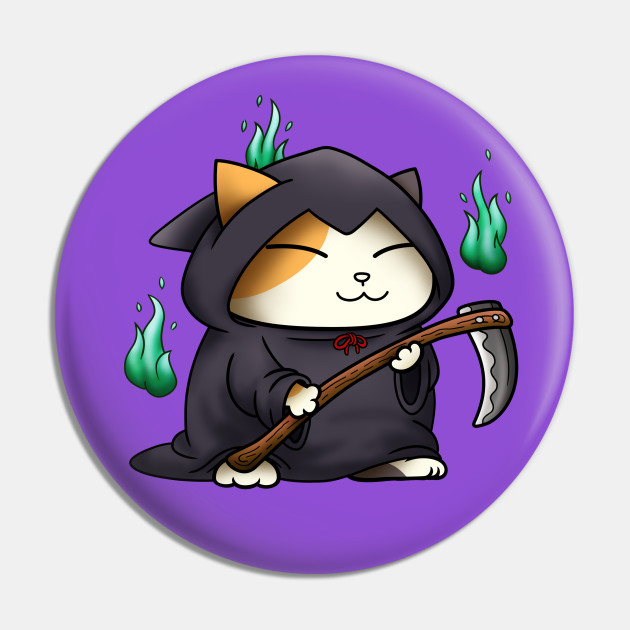 Halloween Cat Grim Reaper Kitty - Halloween Cats - Pin | TeePublic