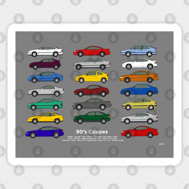 90's coupe classic car collection - Cars - Sticker | TeePublic