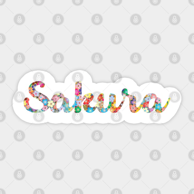 Sakura Floral Cursive Colourful White - Sakura - Sticker | TeePublic