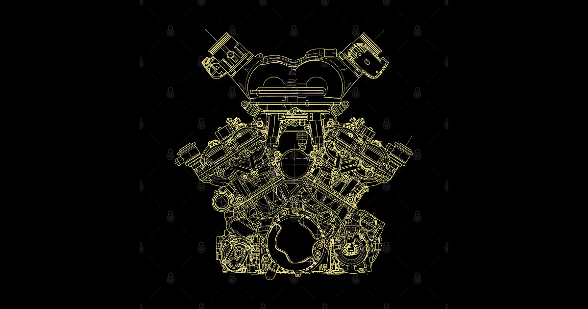 v12 engine blueprint - V12 - Sticker | TeePublic