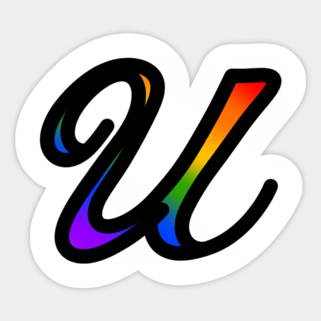 Rainbow Cursive Letter U - Monogram - Sticker | TeePublic