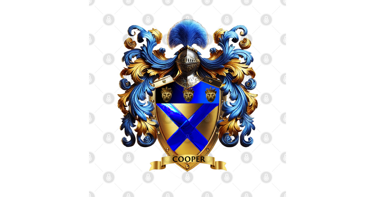 Cooper Family Crest Blue and Gold Shield with Crowned Cheetahs - Family ...