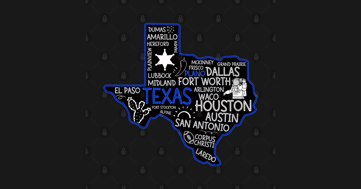 Plano Texas cute map Houston San Antonio Dallas Austin Fort Worth El ...