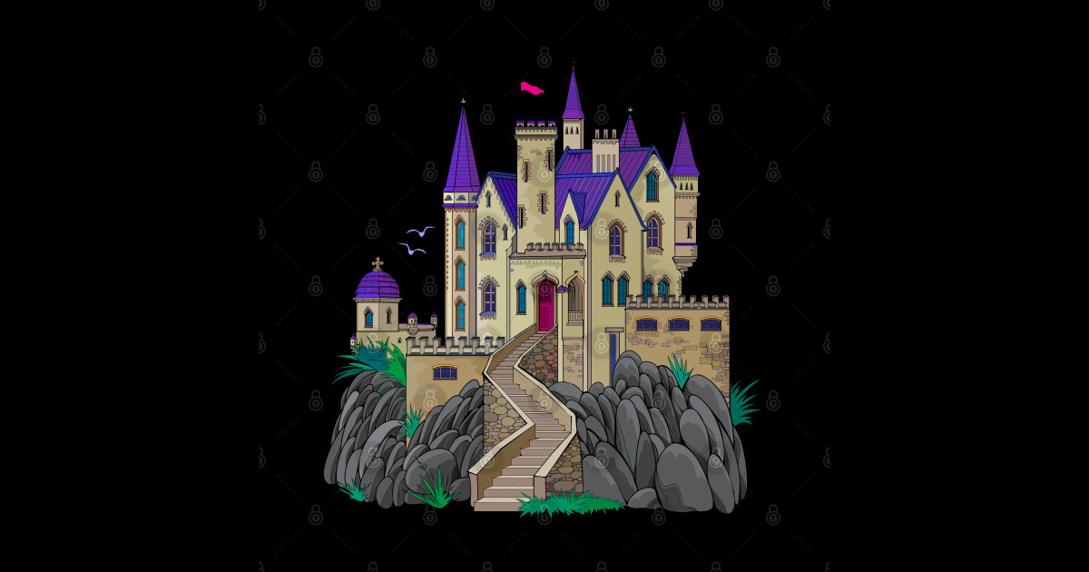 Fantasy illustration of a medieval French castle - Castle - Sticker ...