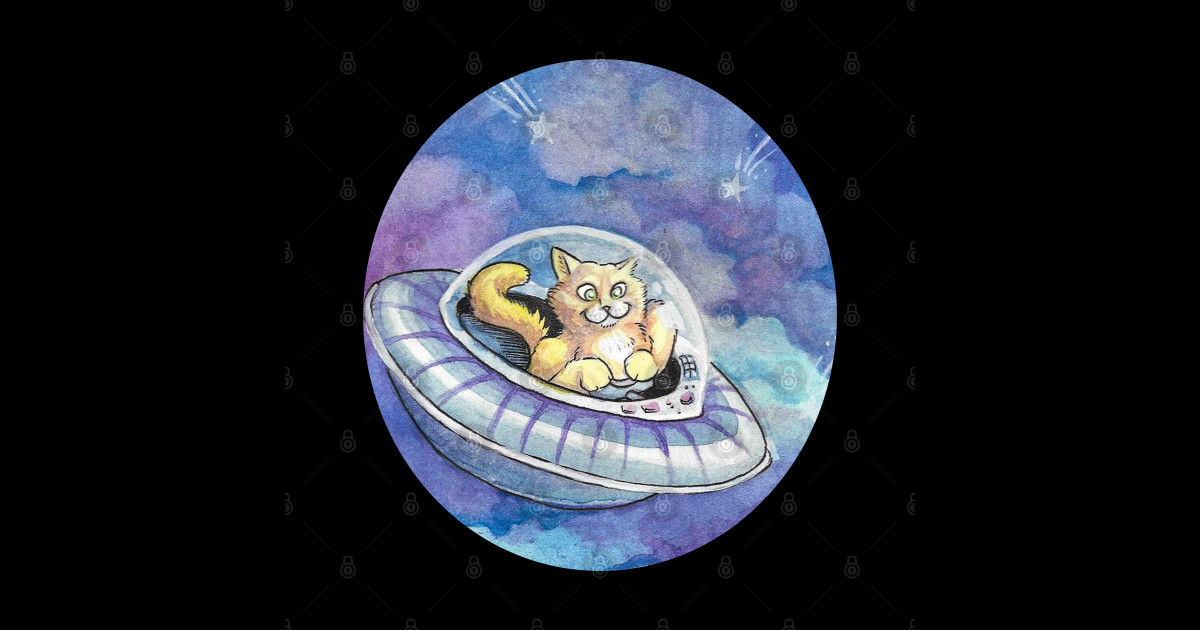 Silly Space Cat - Ufo - Sticker | TeePublic