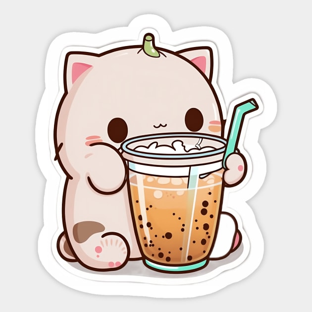 Cute Cat Drinking Bubble Tea Cartoon Boba Drawing - Bubble Tea ...