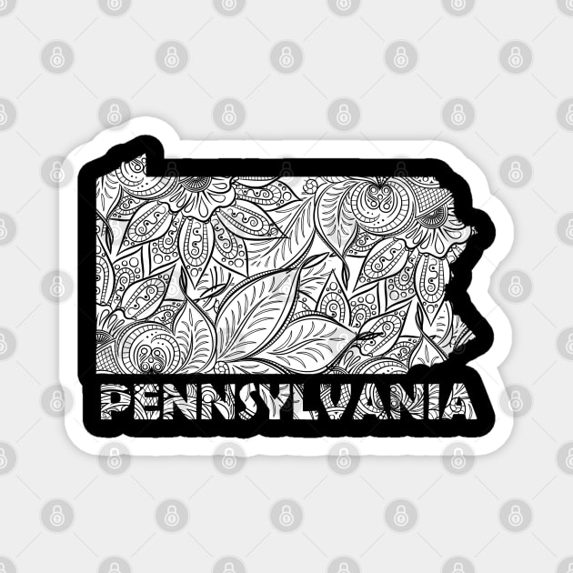 Mandala art map of Pennsylvania with text in white - Pennsylvania ...