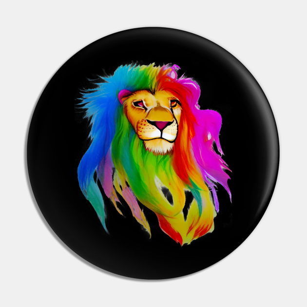 Funny Punk Lion Big Cat Head - Lion - Pin | TeePublic